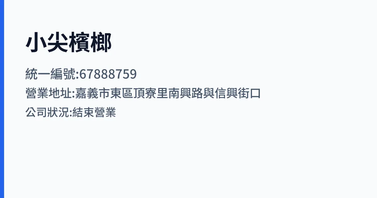 小尖檳榔 - 統編 67888759(嘉義市) 公司登記資料與營業項目詳細圖表