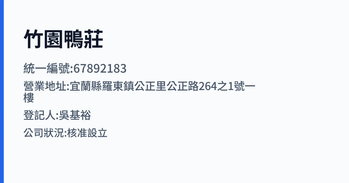 竹園鴨莊 - 統編 67892183（宜蘭縣） 公司登記資料與營業項目詳細圖表