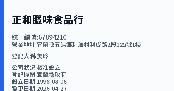 正和臘味食品行的照片-統編 67894210(宜蘭縣) 公司登記資料與營業項目詳細圖表