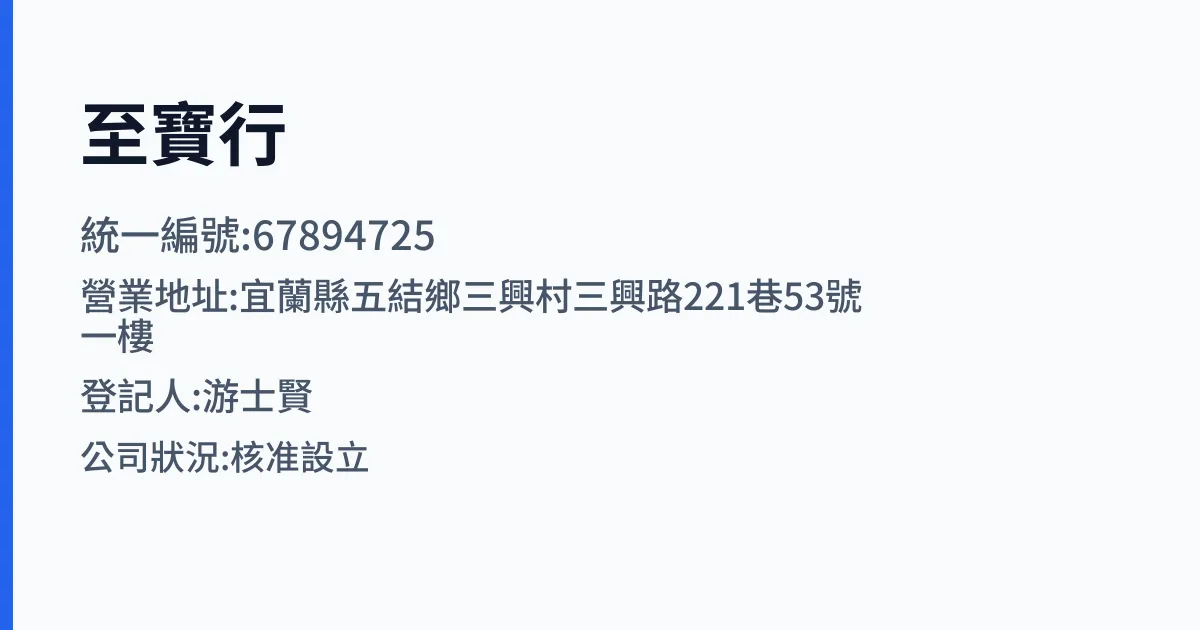 至寶行 - 統編 67894725(宜蘭縣) 公司登記資料與營業項目詳細圖表