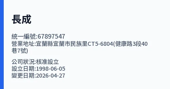 長成的照片-統編 67897547(宜蘭縣) 公司登記資料與營業項目詳細圖表
