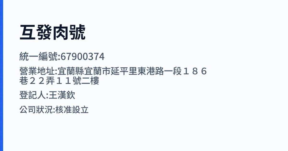 互發肉號 - 統編 67900374(宜蘭縣) 公司登記資料與營業項目詳細圖表