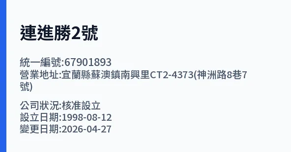 連進勝2號的照片-統編 67901893(宜蘭縣) 公司登記資料與營業項目詳細圖表