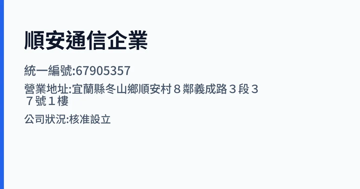 順安通信企業 - 統編 67905357（宜蘭縣） 公司登記資料與營業項目詳細圖表