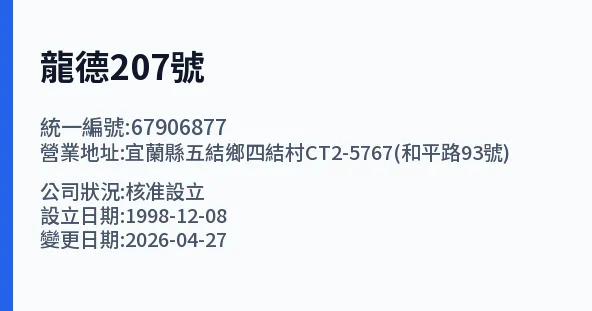 龍德207號的照片-統編 67906877(宜蘭縣) 公司登記資料與營業項目詳細圖表