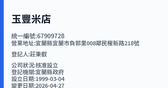 玉豐米店的照片-統編 67909728(宜蘭縣) 公司登記資料與營業項目詳細圖表