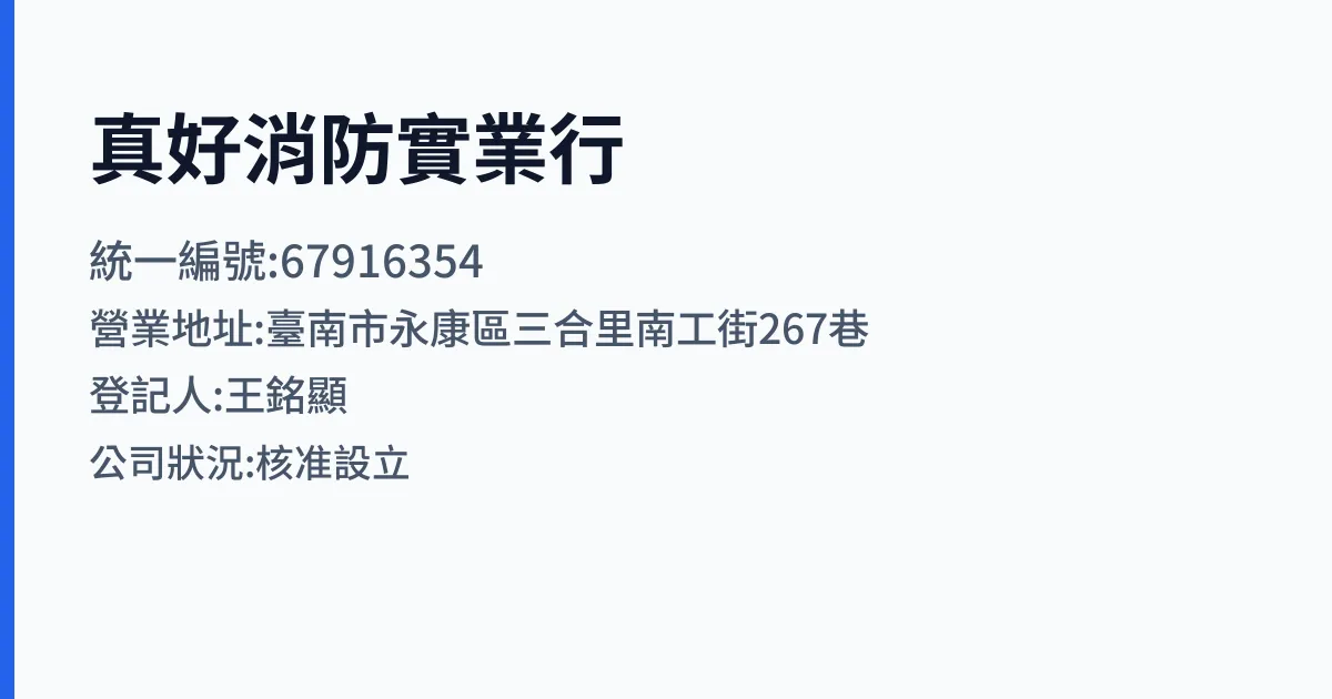 真好消防實業行 - 統編 67916354(臺南市) 公司登記資料與營業項目詳細圖表