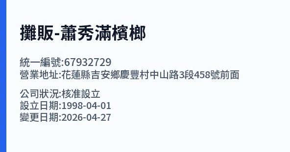 攤販-蕭秀滿檳榔的照片-統編 67932729(花蓮縣) 公司登記資料與營業項目詳細圖表