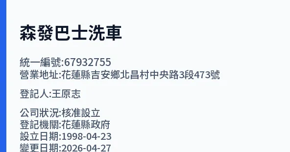 森發巴士洗車的照片-統編 67932755(花蓮縣) 公司登記資料與營業項目詳細圖表
