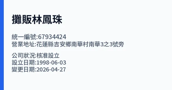 攤販林鳳珠的照片-統編 67934424(花蓮縣) 公司登記資料與營業項目詳細圖表