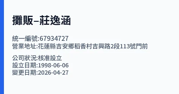 攤販–莊逸涵的照片-統編 67934727(花蓮縣) 公司登記資料與營業項目詳細圖表