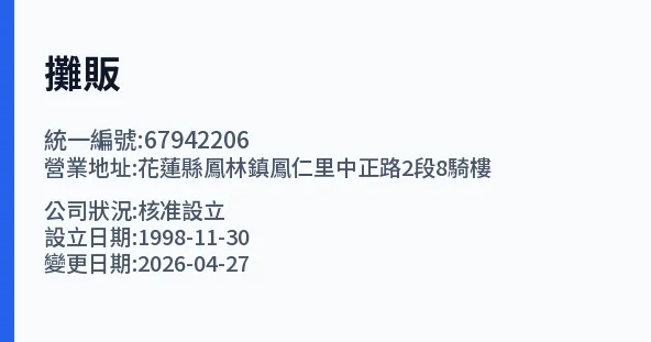 攤販的照片-統編 67942206(花蓮縣) 公司登記資料與營業項目詳細圖表