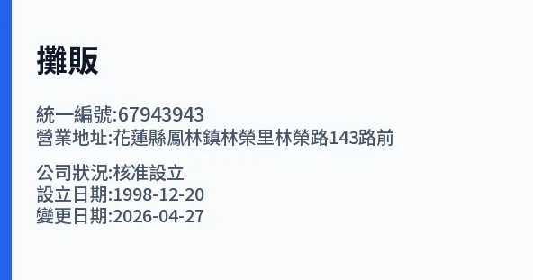 攤販的照片-統編 67943943(花蓮縣) 公司登記資料與營業項目詳細圖表