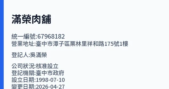 滿榮肉舖的照片-統編 67968182(臺中市) 公司登記資料與營業項目詳細圖表