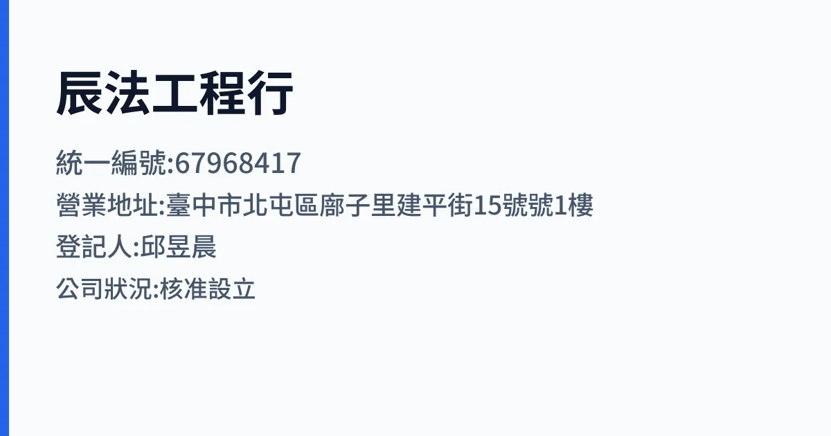 辰法工程行 - 統編 67968417(臺中市) 公司登記資料與營業項目詳細圖表