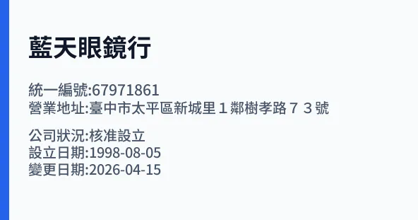 藍天眼鏡行的照片-統編 67971861(臺中市) 公司登記資料與營業項目詳細圖表