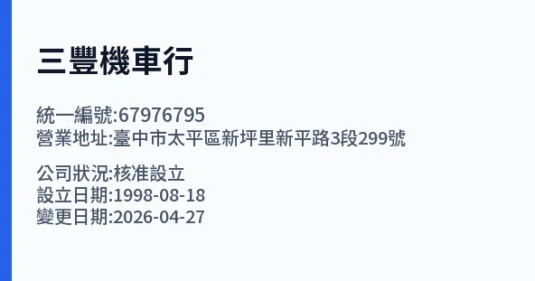 三豐機車行的照片-統編 67976795(臺中市) 公司登記資料與營業項目詳細圖表