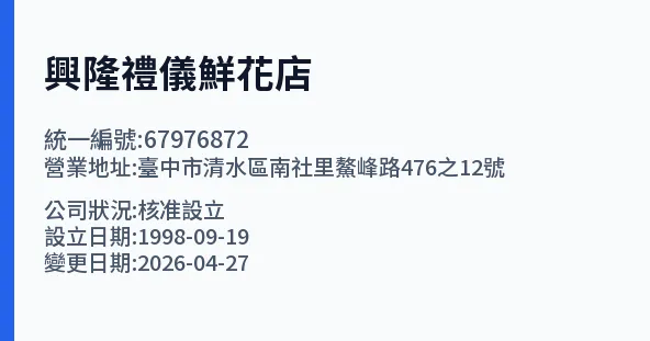 興隆禮儀鮮花店的照片-統編 67976872(臺中市) 公司登記資料與營業項目詳細圖表