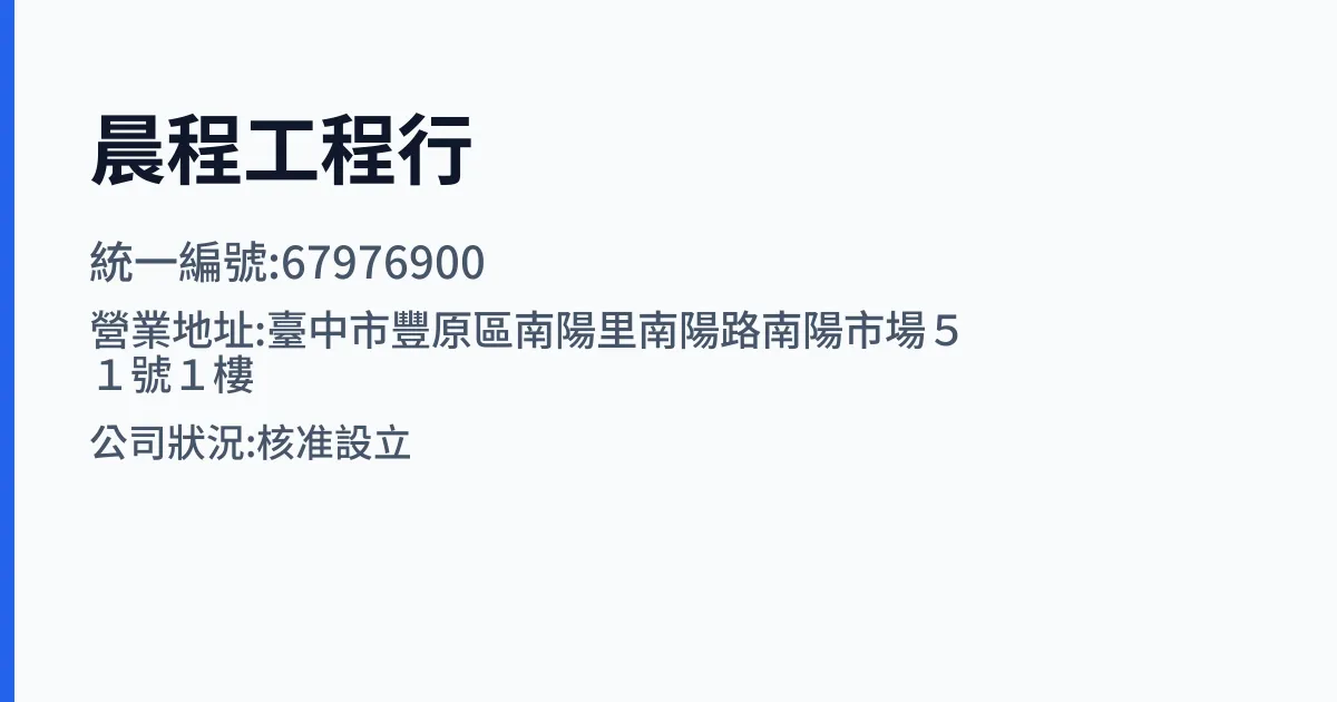 晨程工程行 - 統編 67976900(臺中市) 公司登記資料與營業項目詳細圖表