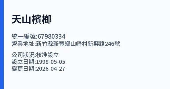 天山檳榔的照片-統編 67980334(新竹縣) 公司登記資料與營業項目詳細圖表