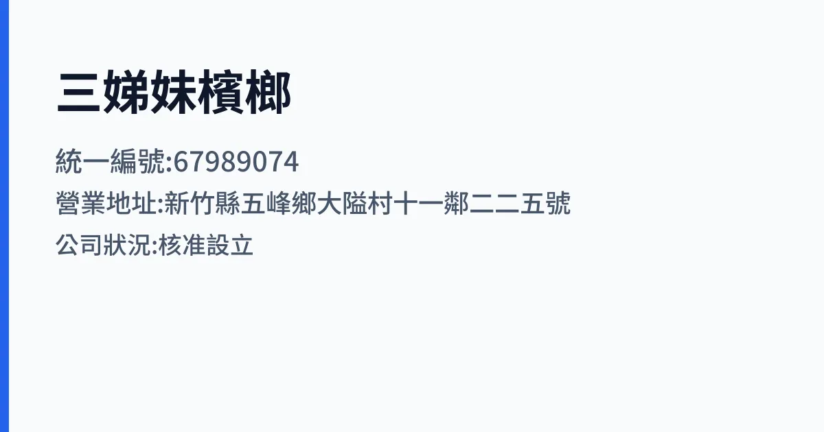 三娣妹檳榔 - 統編 67989074(新竹縣) 公司登記資料與營業項目詳細圖表