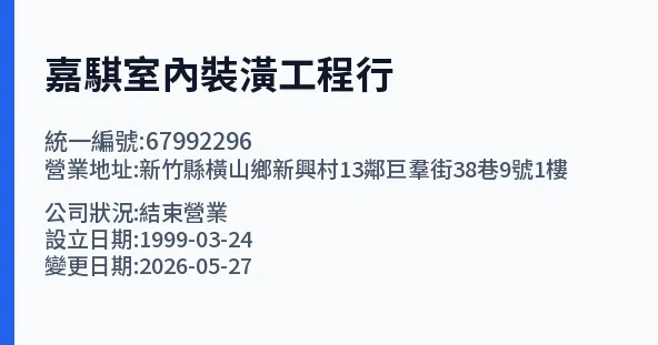 嘉騏室內裝潢工程行的照片-統編 67992296(新竹縣) 公司登記資料與營業項目詳細圖表