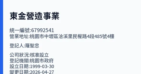 東金營造事業的照片-統編 67992541(桃園市) 公司登記資料與營業項目詳細圖表