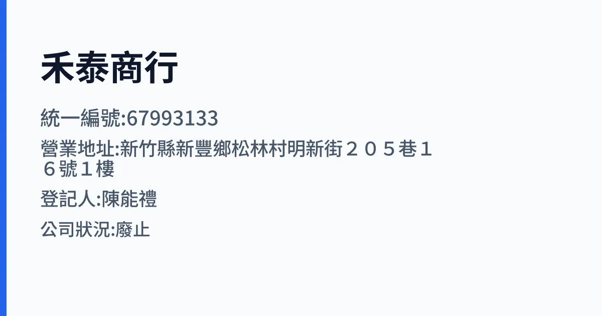 禾泰商行 - 統編 67993133(新竹縣) 公司登記資料與營業項目詳細圖表