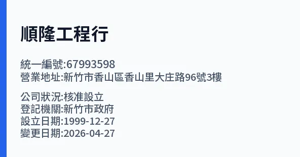 順隆工程行的照片-統編 67993598(新竹市) 公司登記資料與營業項目詳細圖表