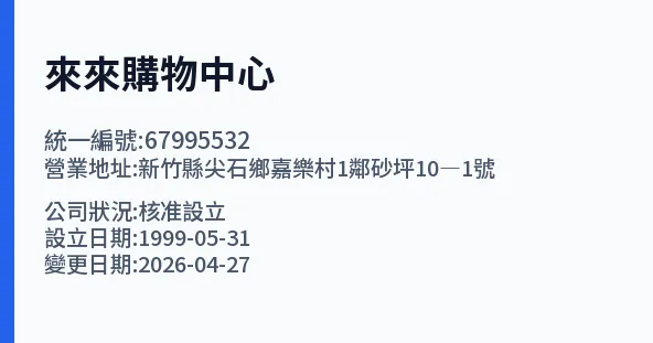 來來購物中心的照片-統編 67995532(新竹縣) 公司登記資料與營業項目詳細圖表
