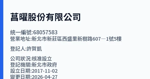 菖曜股份有限公司的照片-統編 68057583(新北市) 公司登記資料與營業項目詳細圖表