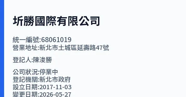 圻勝國際有限公司的照片-統編 68061019(新北市) 公司登記資料與營業項目詳細圖表