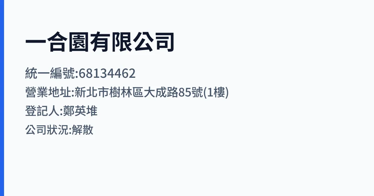 一合園有限公司 - 統編 68134462(新北市) 公司登記資料與營業項目詳細圖表