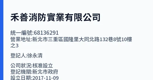 禾善消防實業有限公司的照片-統編 68136291(新北市) 公司登記資料與營業項目詳細圖表