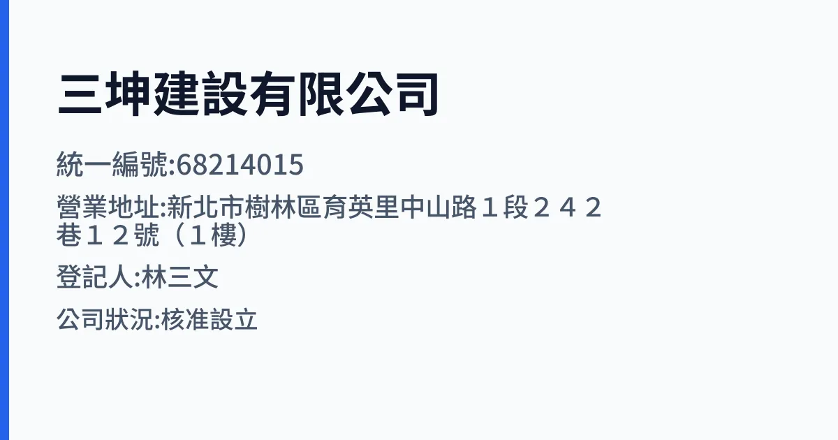 三坤建設有限公司 - 統編 68214015(新北市) 公司登記資料與營業項目詳細圖表