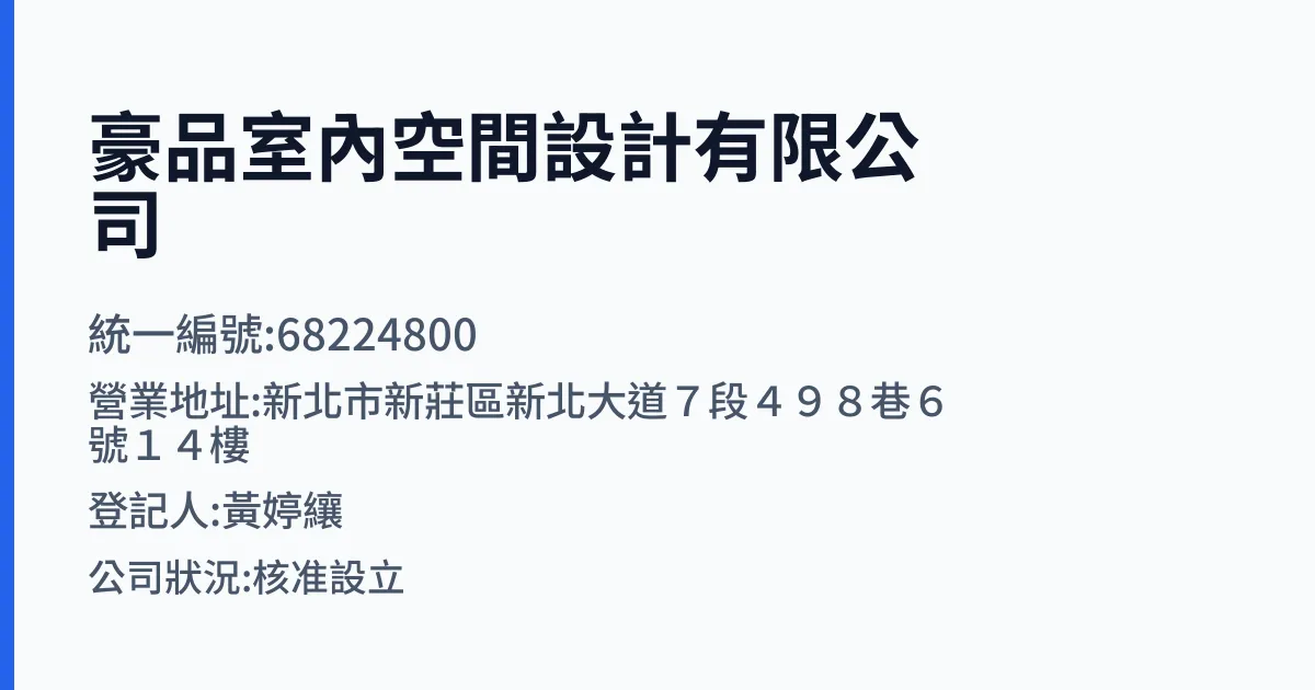 豪品室內空間設計有限公司 - 統編 68224800(新北市) 公司登記資料與營業項目詳細圖表