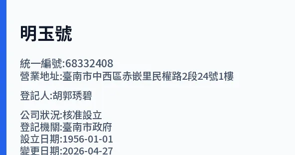 明玉號的照片-統編 68332408(臺南市) 公司登記資料與營業項目詳細圖表