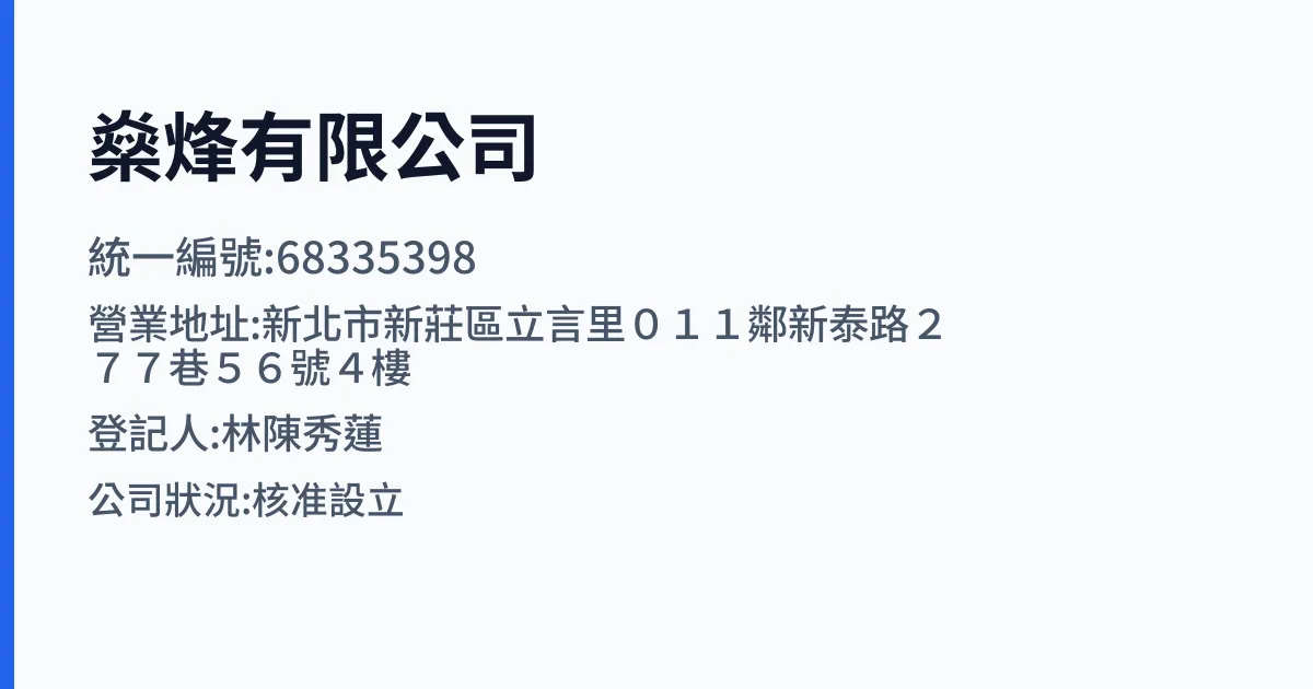 燊烽有限公司 - 統編 68335398(新北市) 公司登記資料與營業項目詳細圖表