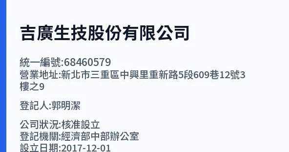 吉廣生技股份有限公司的照片-統編 68460579(新北市) 公司登記資料與營業項目詳細圖表