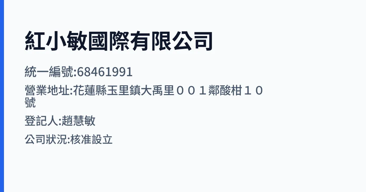 紅小敏國際有限公司 - 統編 68461991(花蓮縣) 公司登記資料與營業項目詳細圖表
