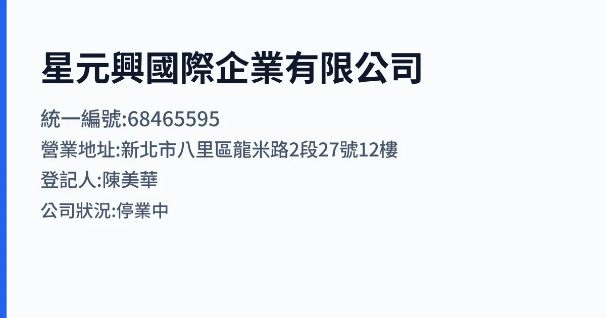 星元興國際企業有限公司 - 統編 68465595(新北市) 公司登記資料與營業項目詳細圖表