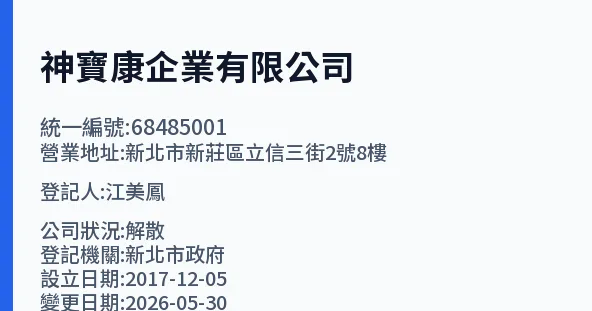 神寶康企業有限公司的照片-統編 68485001(新北市) 公司登記資料與營業項目詳細圖表