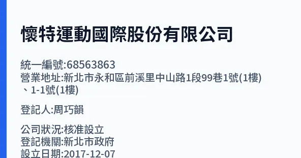 懷特運動國際股份有限公司的照片-統編 68563863(新北市) 公司登記資料與營業項目詳細圖表