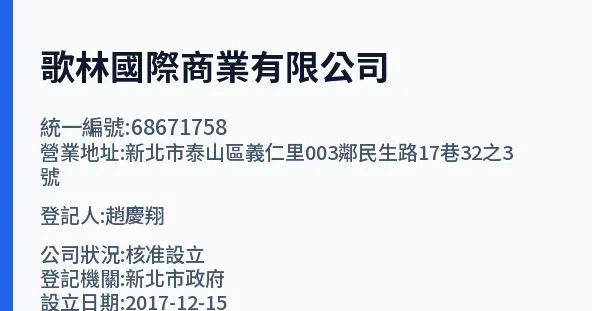 歌林國際商業有限公司的照片-統編 68671758(新北市) 公司登記資料與營業項目詳細圖表