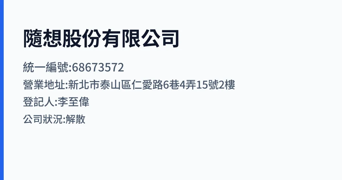 隨想股份有限公司 - 統編 68673572(新北市) 公司登記資料與營業項目詳細圖表