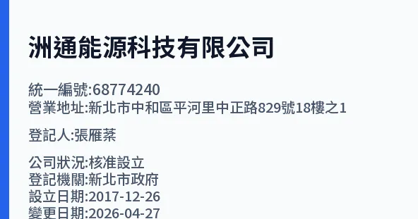 洲通能源科技有限公司的照片-統編 68774240(新北市) 公司登記資料與營業項目詳細圖表