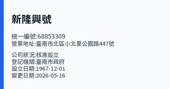 新隆興號的照片-統編 68853309(臺南市) 公司登記資料與營業項目詳細圖表