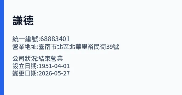 謙德的照片-統編 68883401(臺南市) 公司登記資料與營業項目詳細圖表