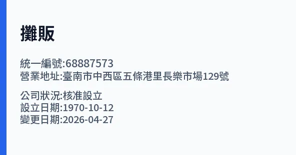 攤販的照片-統編 68887573(臺南市) 公司登記資料與營業項目詳細圖表