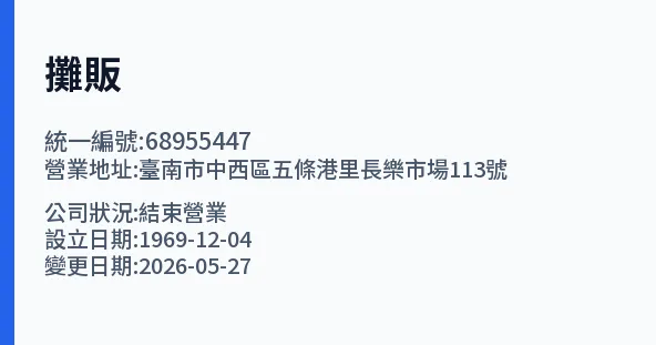攤販的照片-統編 68955447(臺南市) 公司登記資料與營業項目詳細圖表
